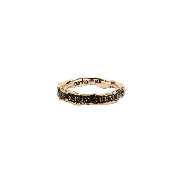 Cor Meum Tuum Est Narrow 14K Gold Textured Band Ring
