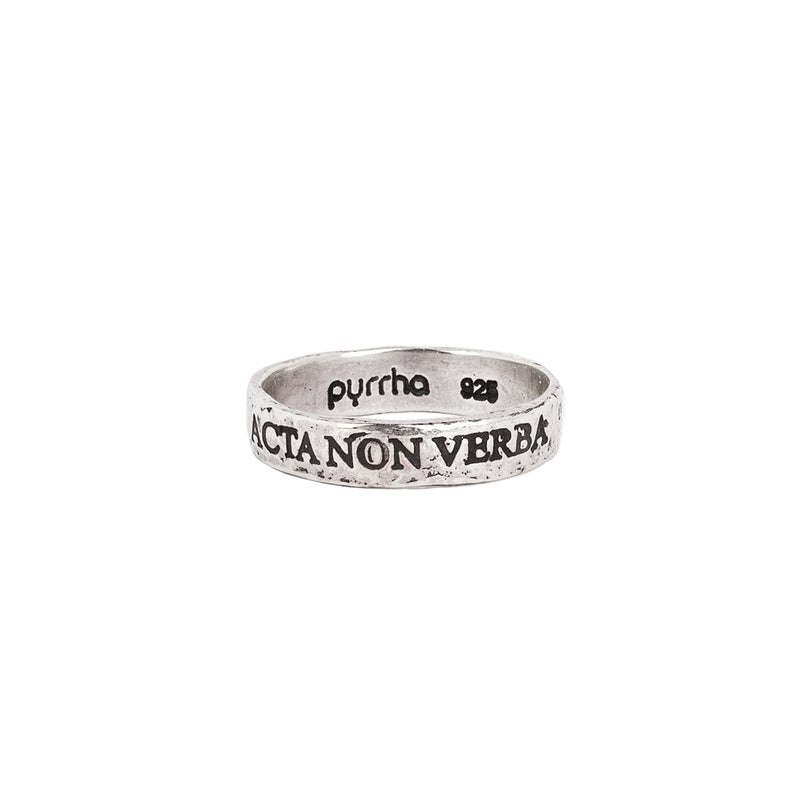Deeds Not Words Latin Motto Band Ring